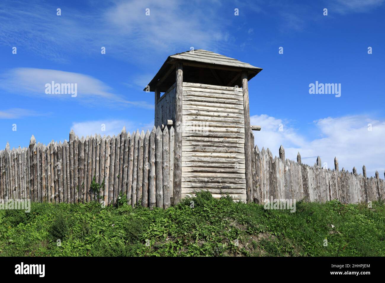Wooden palisade with viking fortress tower, Karelia Stock Photo - Alamy