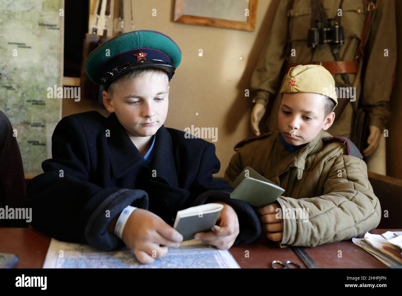Portrait of kids in uniform of red army with document Stock Photo - Alamy