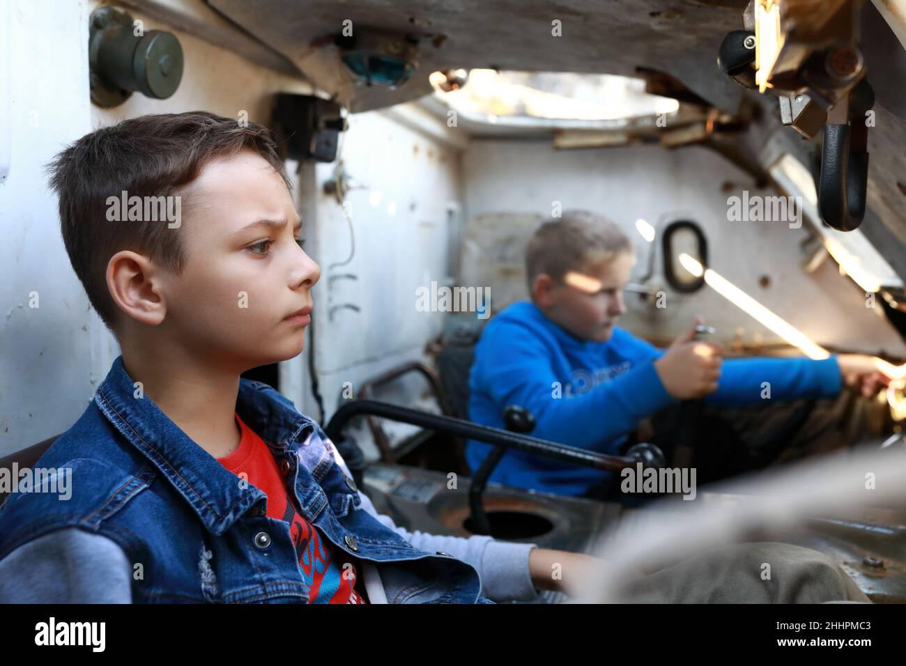 Children in GT-MU light generalpurpose armored vehicle, Russia Stock ...
