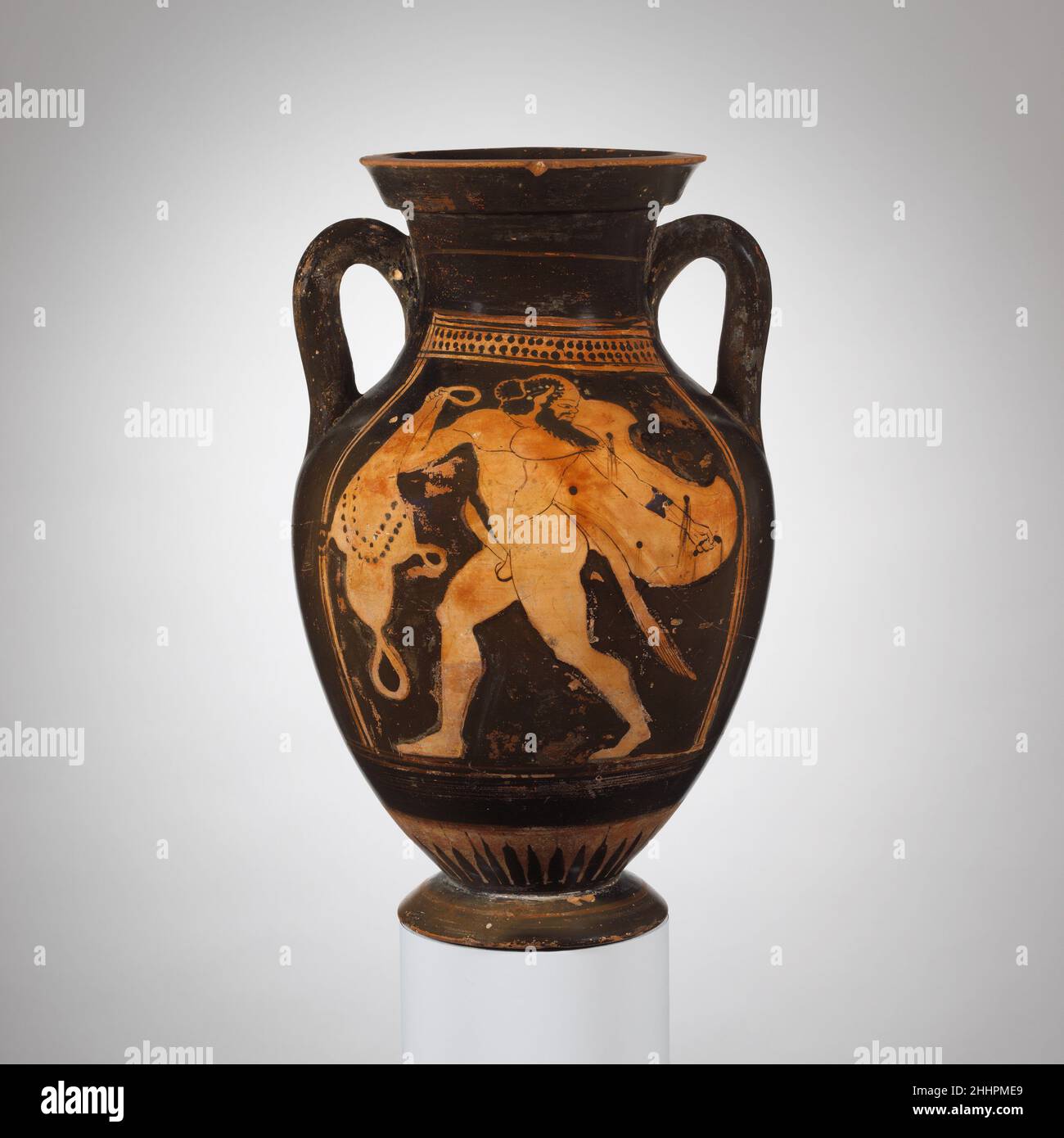 Terracotta amphora (jar) ca. 500–490 B.C. Greek, Attic Obverse, satyr ...