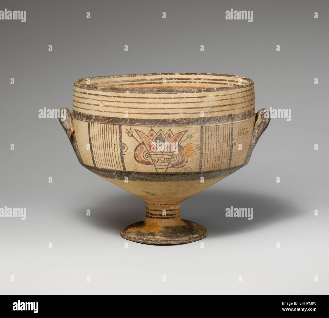 Terracotta footed bowl 750–600 B.C. Cypriot Angular form with bands and ...