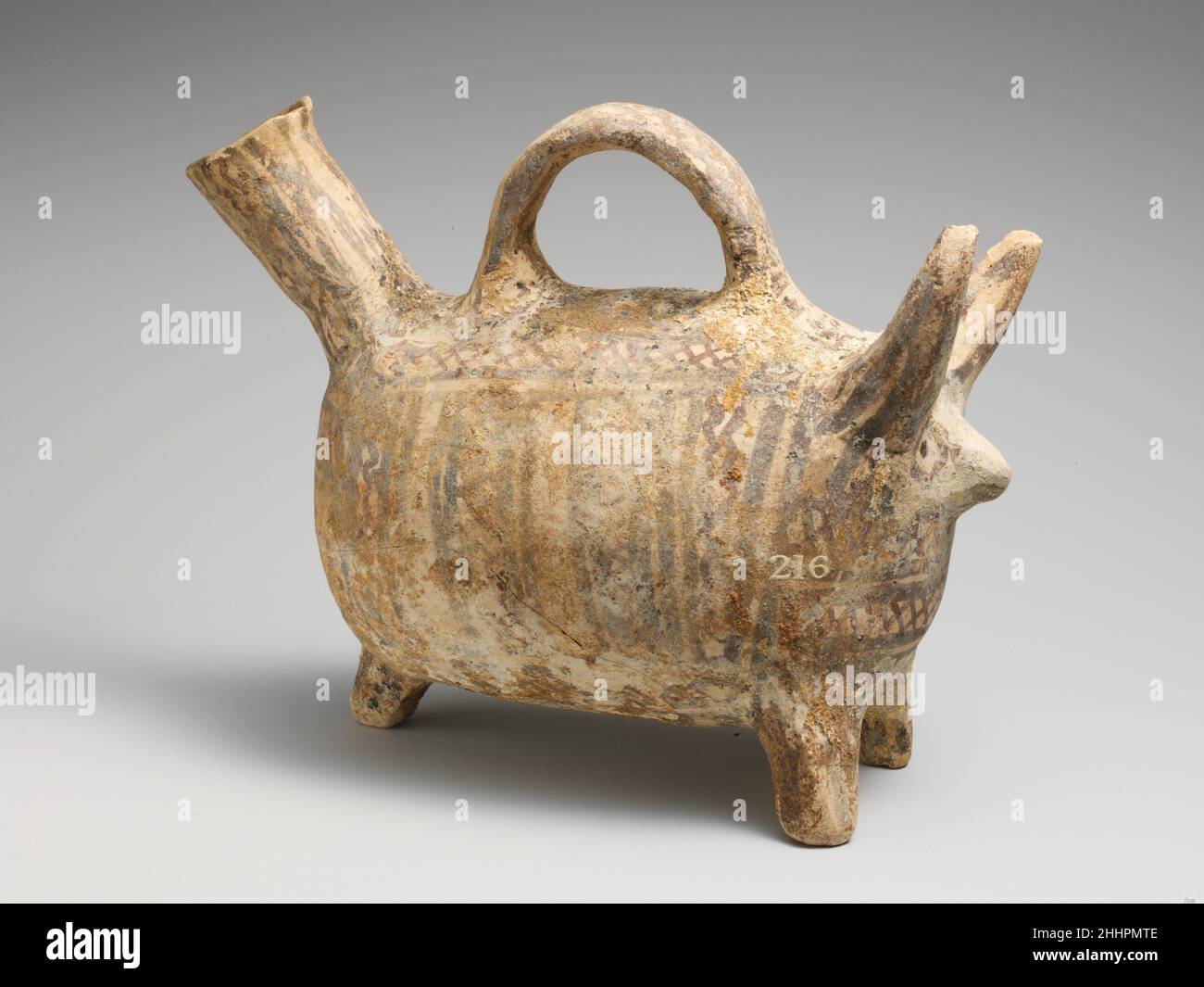 Terracotta zoomorphic askos (vessel) 1900–1600 B.C. Cypriot Three feet ...
