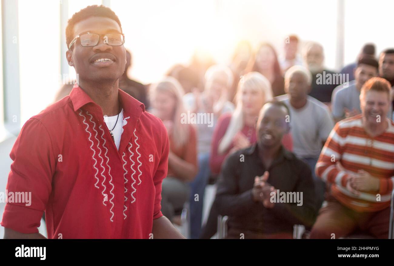 Front view of speaker at an international business seminar Stock Photo ...