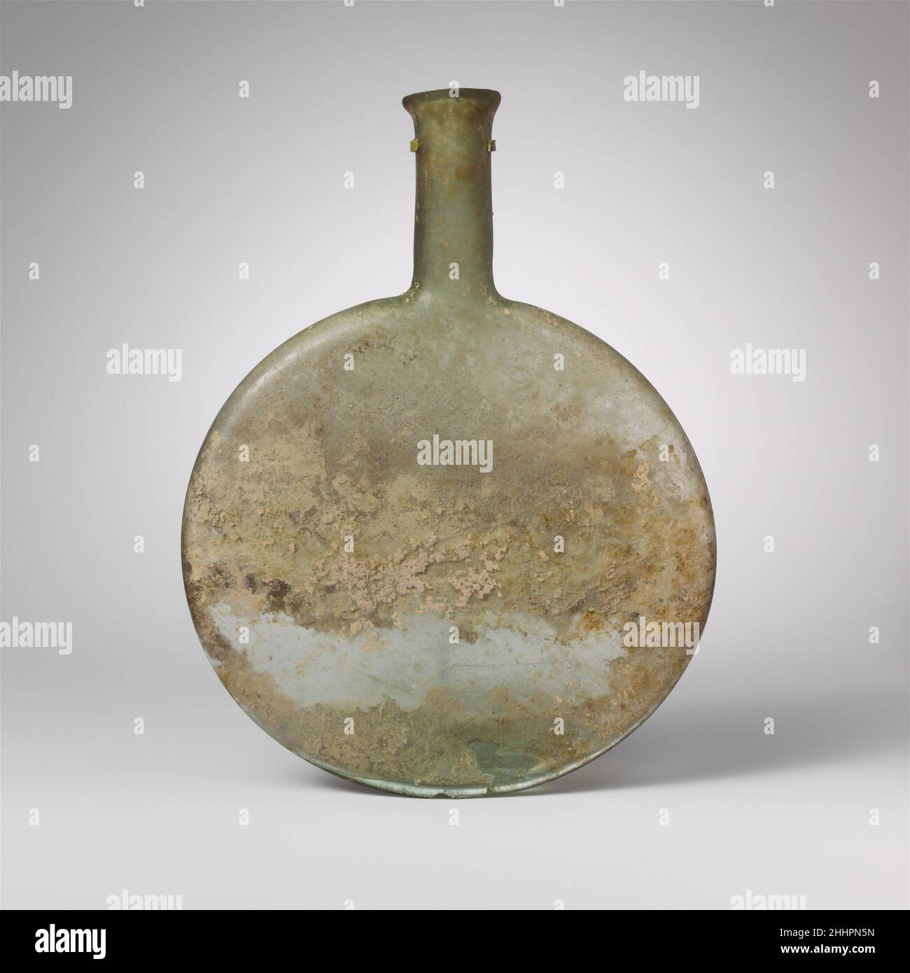 Glass lentoid bottle 4th–6th century A.D. Roman Translucent blue green ...