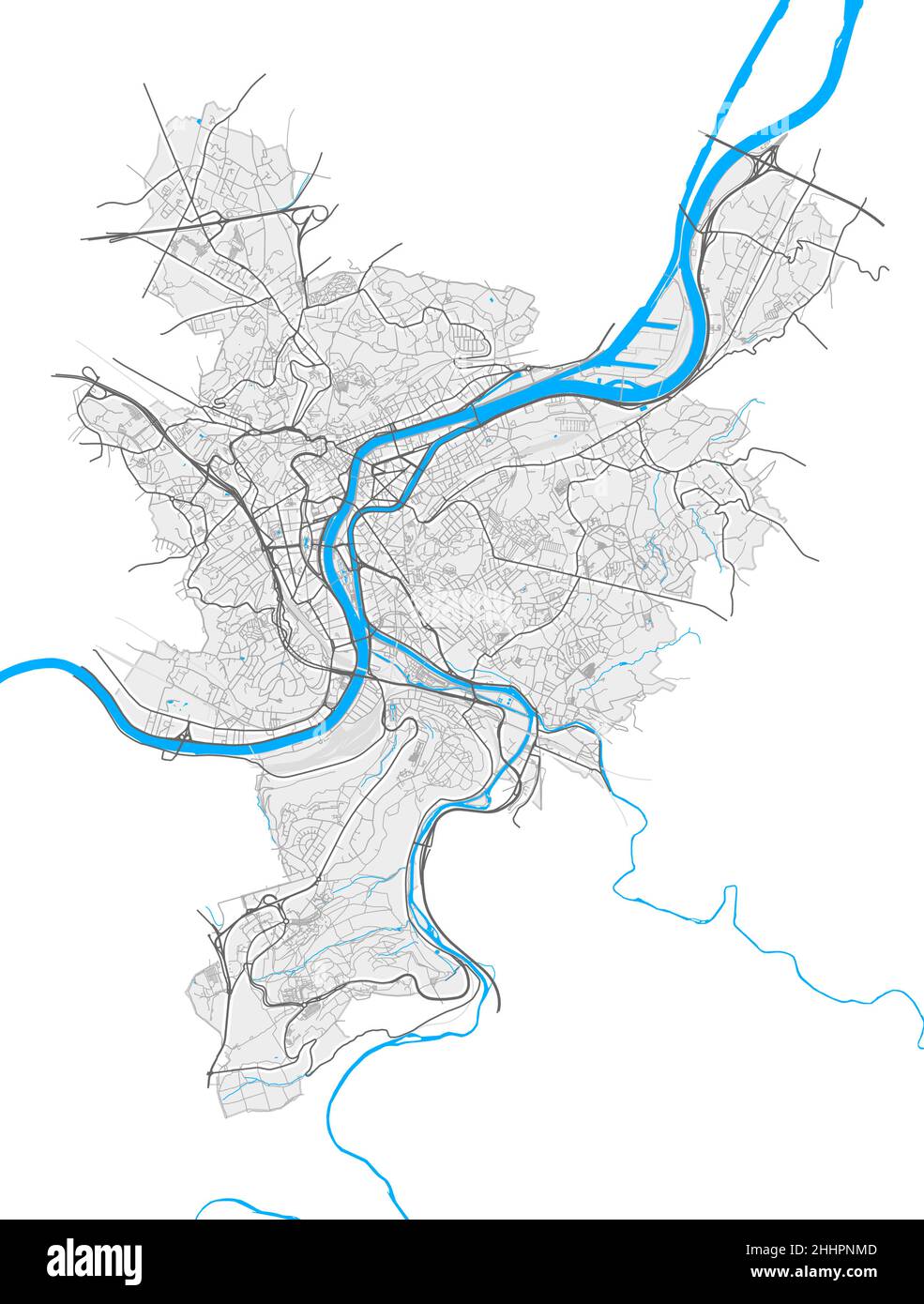 Liege, Liège, Belgium high resolution vector map with city boundaries ...