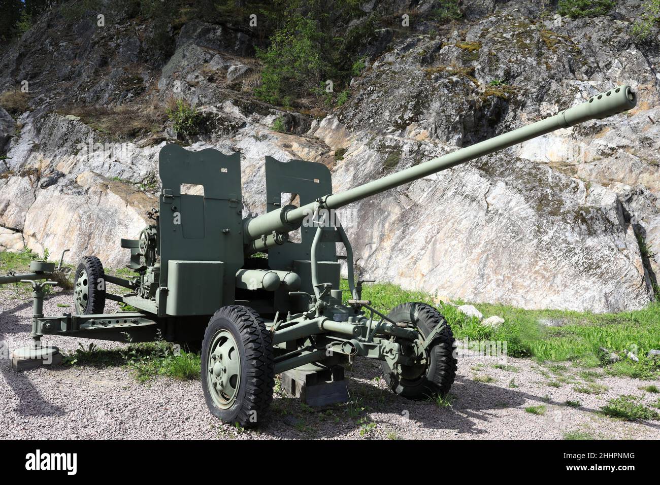 Automatic anti-aircraft gun S-60 at Gora Filina, Karelia Stock Photo ...