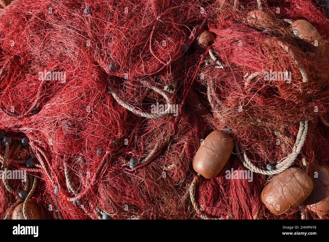 Old traditional fishing nets used on cutters in the fishery industry ...