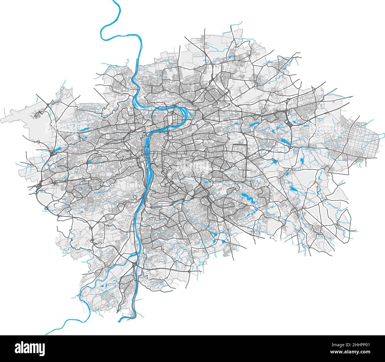 Prague, Prague, Czechia high resolution vector map with city boundaries ...