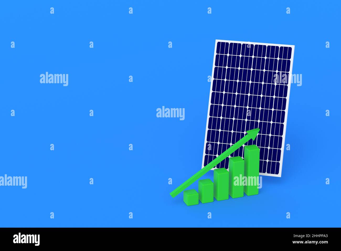 Solar panel near graph. Positive growth dynamics, construction of ...