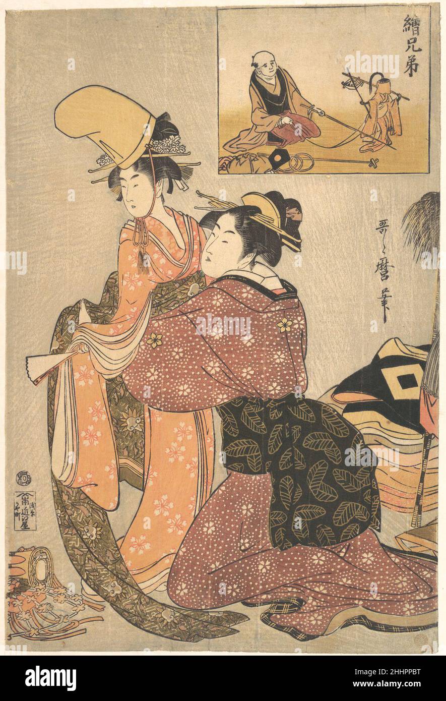 A Woman Dressing a Girl for a the Kabuki Dance “Musume Doj?ji,” with ...