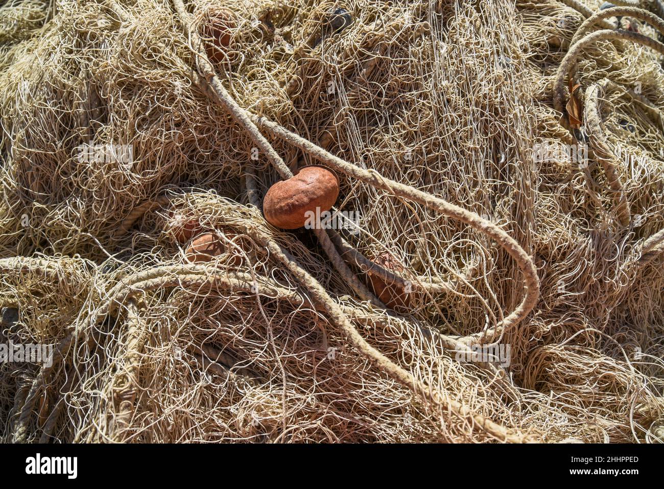 Old traditional fishing nets used on cutters in the fishery industry ...