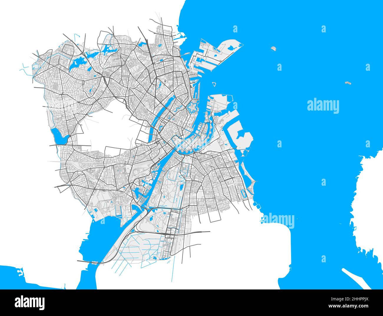 Copenhagen, Denmark high resolution vector map with city boundaries and ...