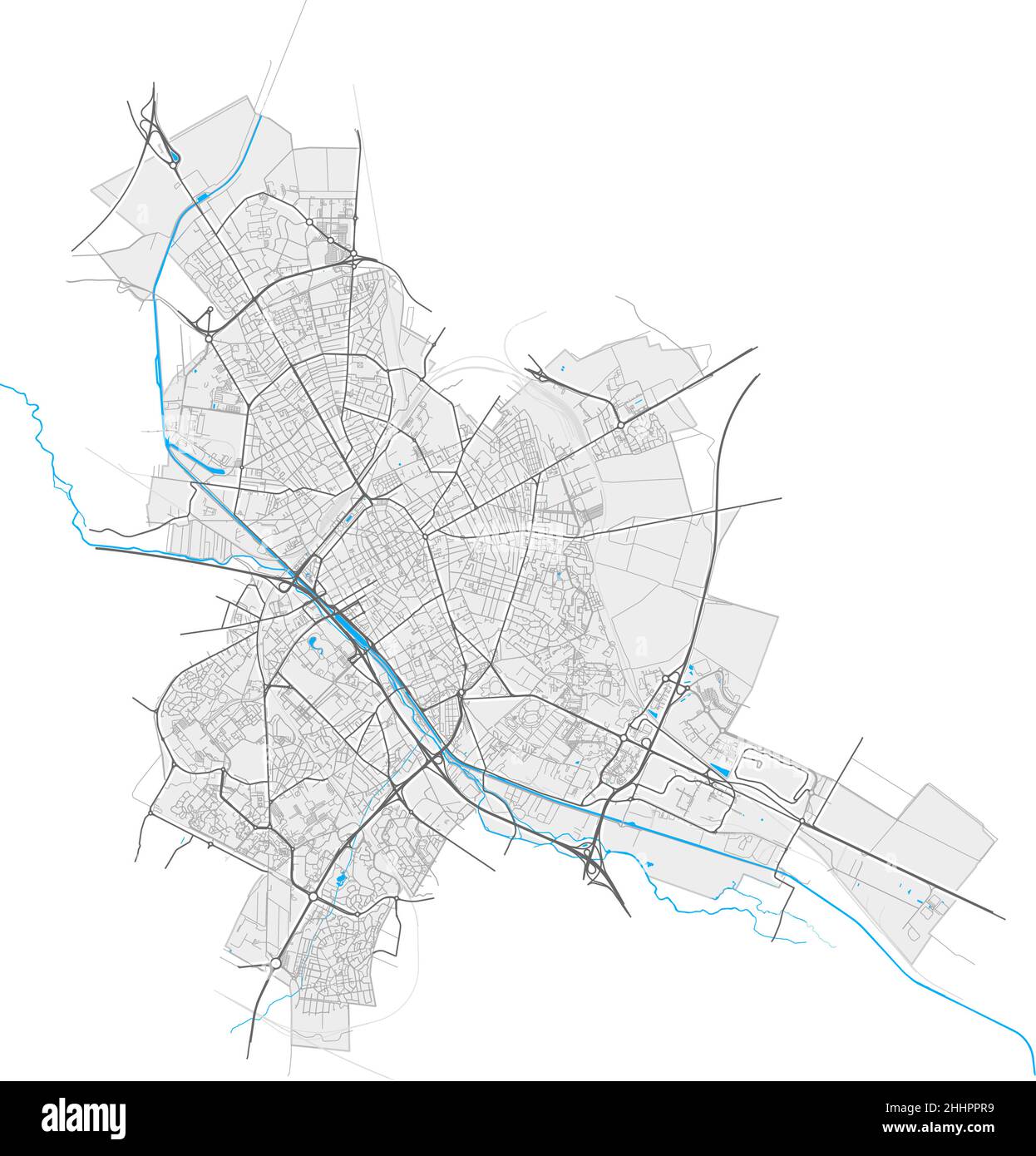 Reims, Marne, France high resolution vector map with city boundaries ...