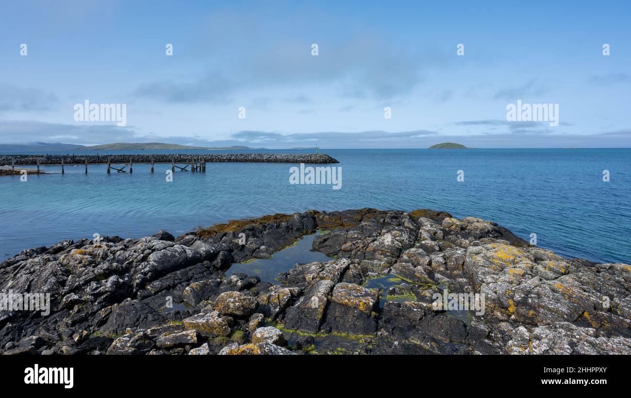 View towards Eriskay Ferry Terminal with the Isle of Lingay in the ...