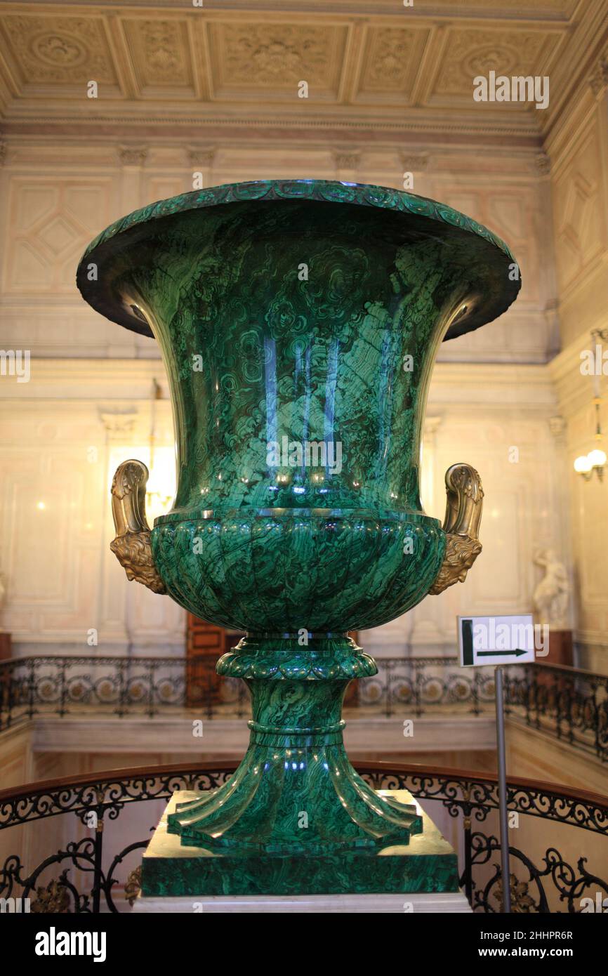 It is malachite vase in Winter palace, Saint Petersburg, Russia Stock ...