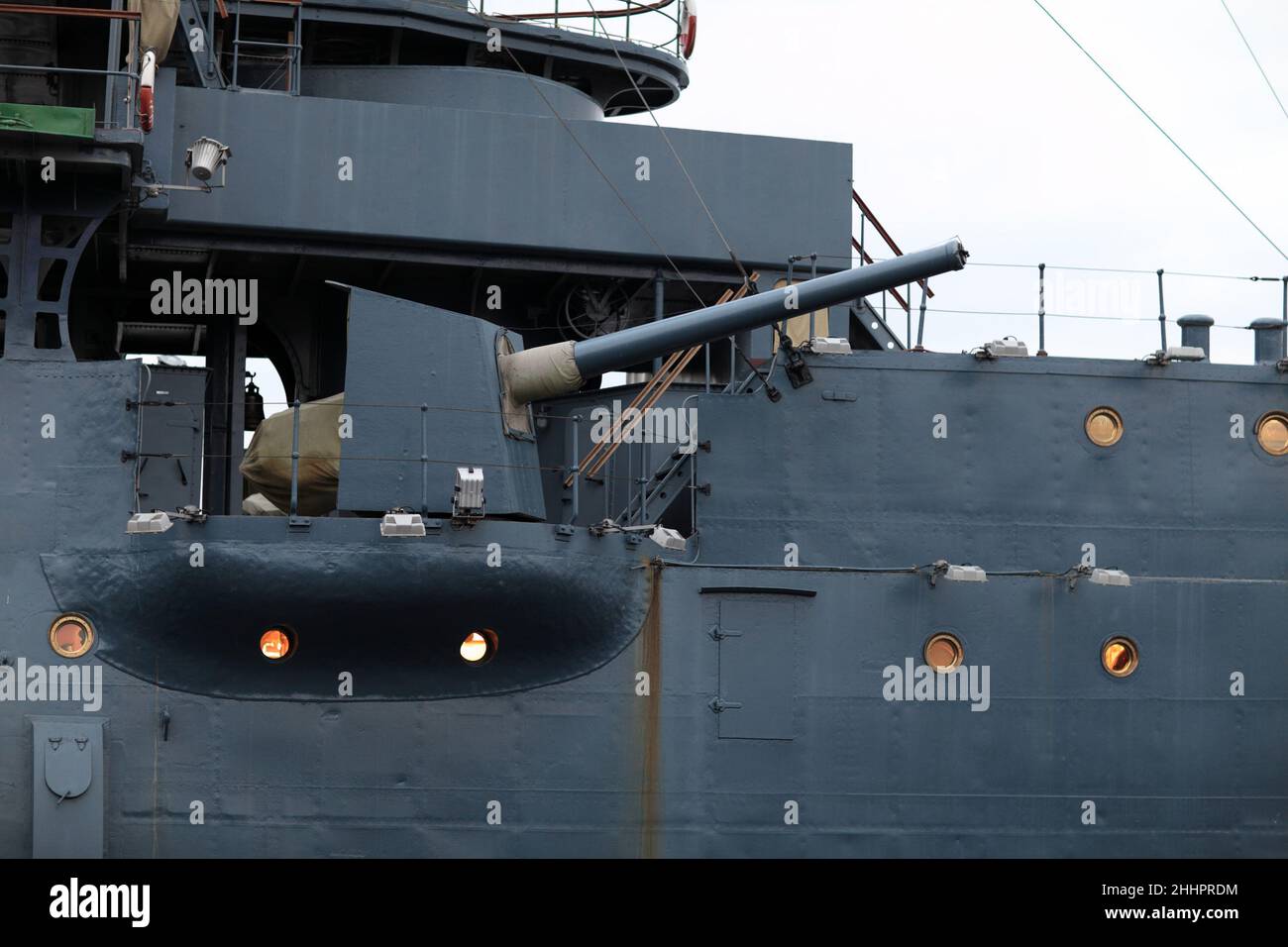 Bow-gun of Aurora cruiser. It is a 1900 Russian protected cruiser ...