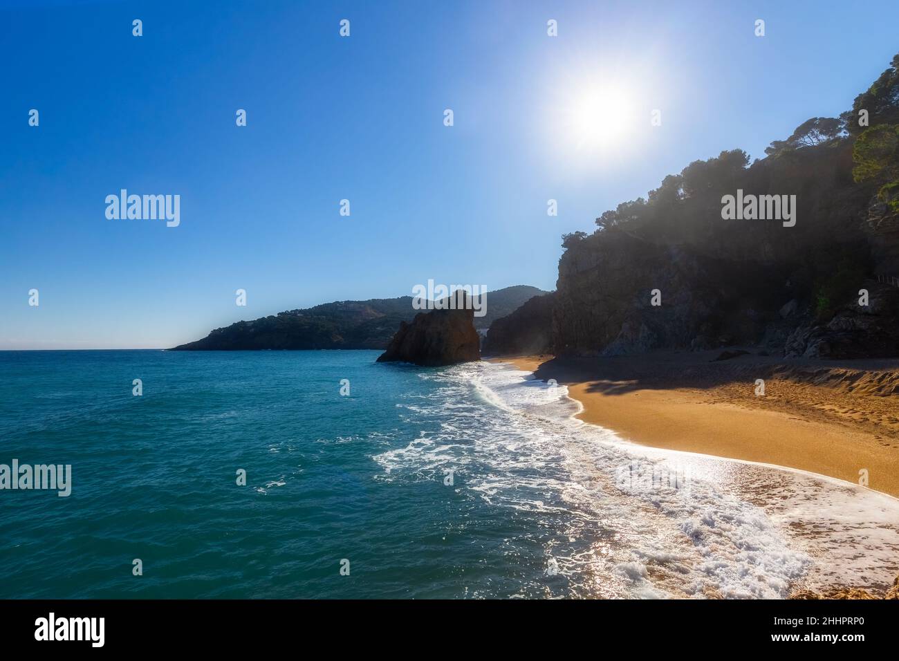 Fantastic big rocks and ocean waves in Costa Brava of Spain, near ...