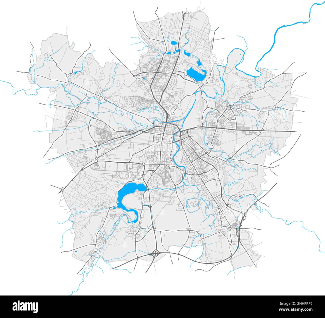 Plzen, Czechia high resolution vector map with city boundaries and ...