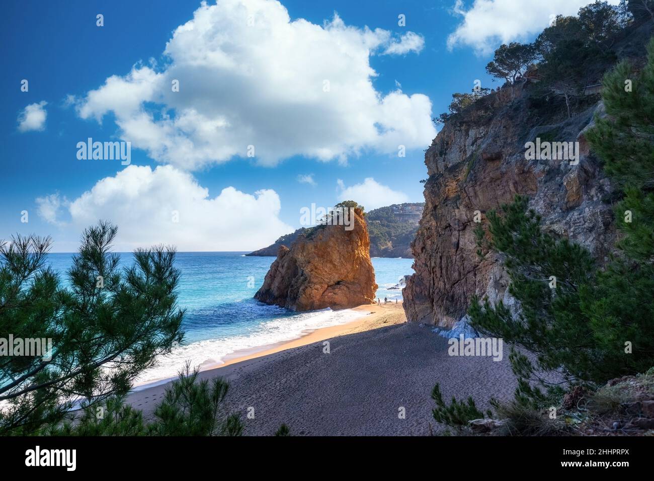 Fantastic big rocks and ocean waves in Costa Brava of Spain, near ...