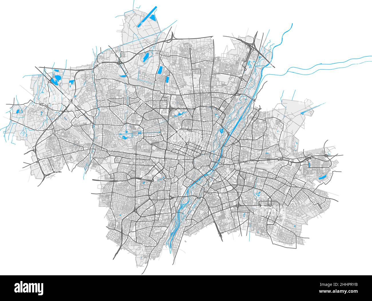 Munchen, Bavaria, Germany high resolution vector map with city ...