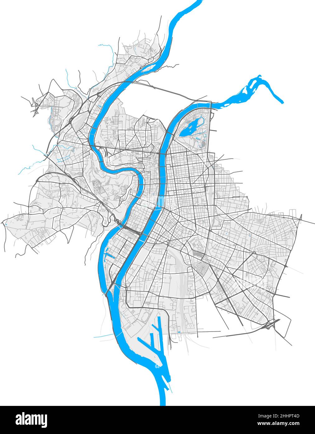 Lyon, Rhône, France high resolution vector map with city boundaries and ...