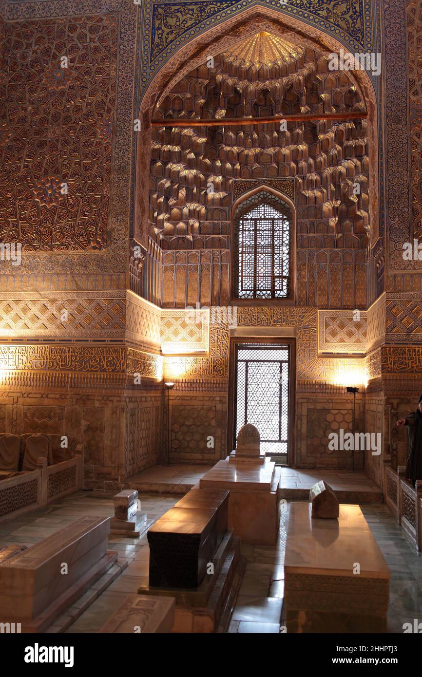 Marble tomb in Guri Amir. It is a mausoleum of the Asian conqueror ...