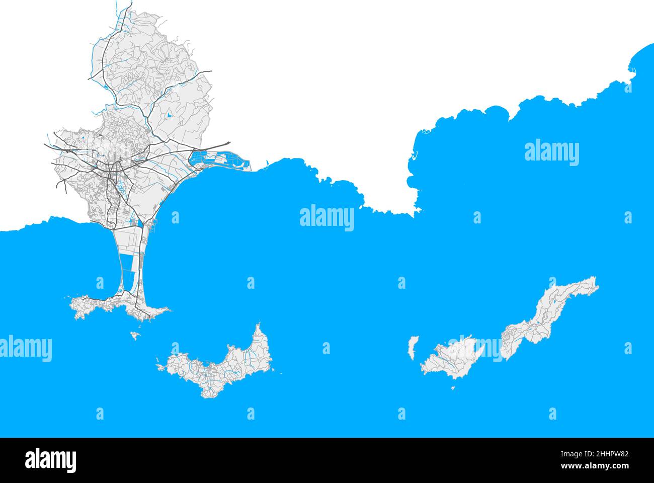 Hyeres, Var, France high resolution vector map with city boundaries and ...