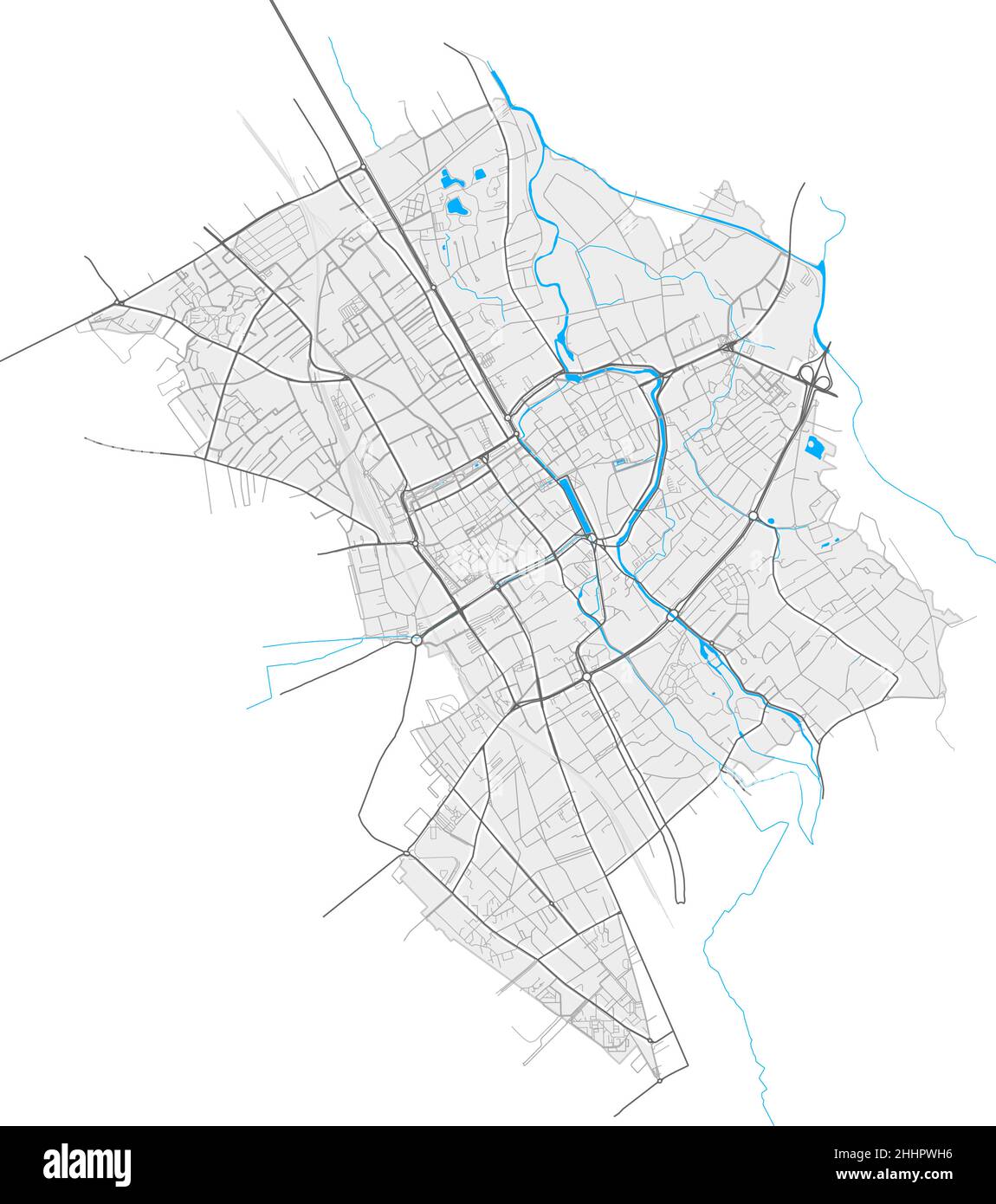 Troyes, Aube, France high resolution vector map with city boundaries ...