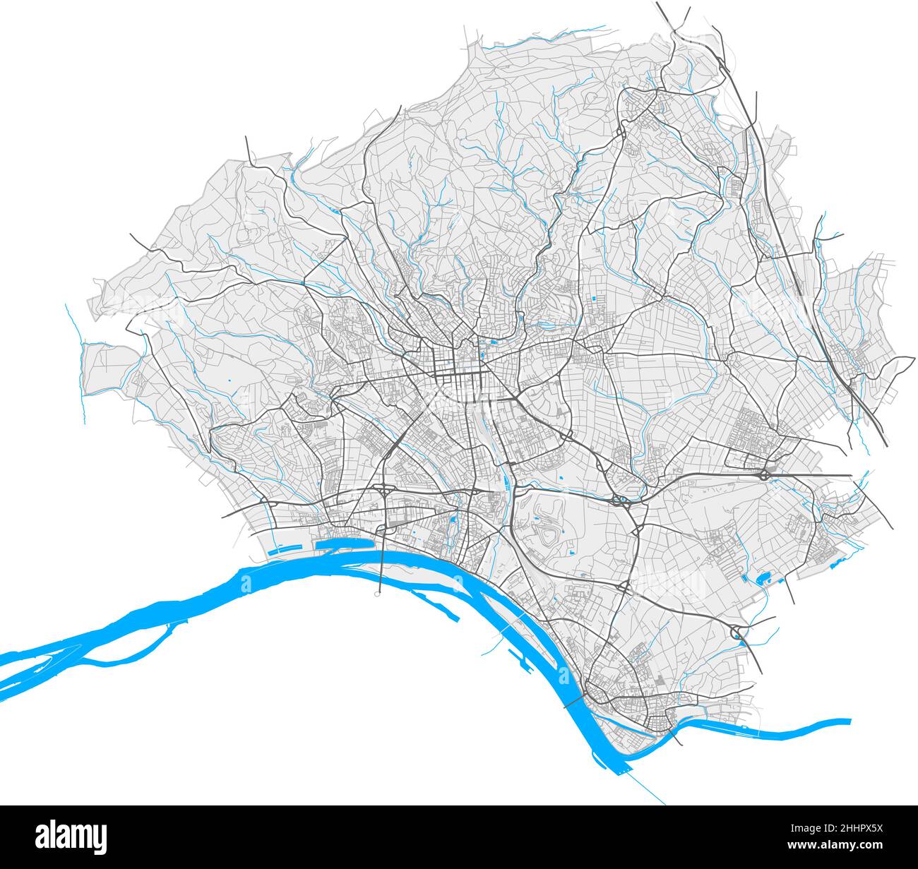 Wiesbaden, Hesse, Germany high resolution vector map with city ...