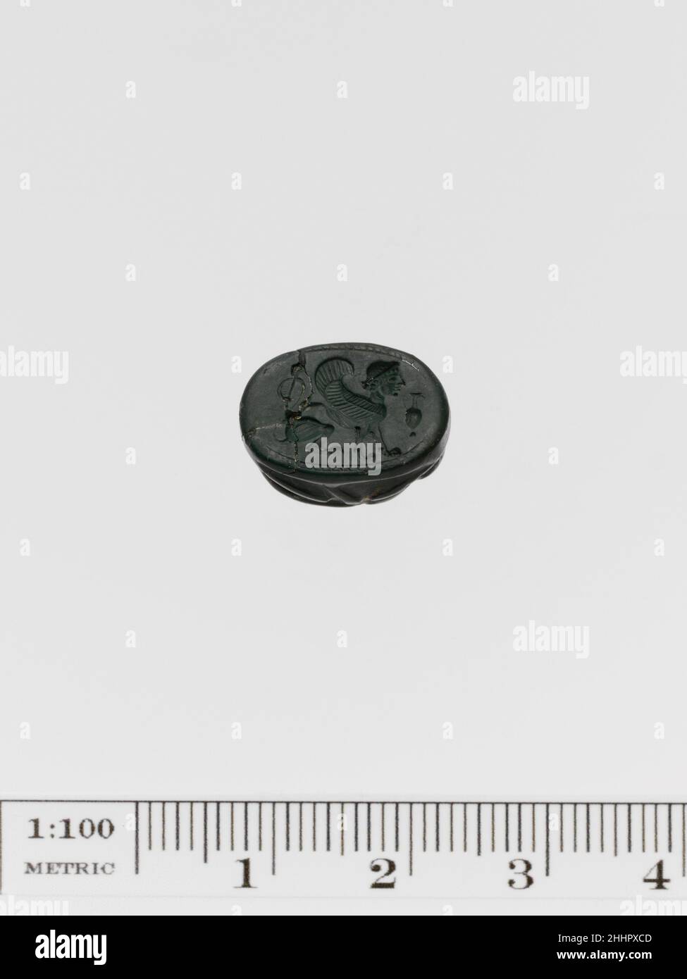 Jasper scarab 6th–5th century B.C. Greek Crouching sphinx; in the field ...