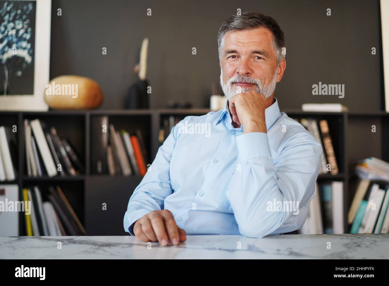 Portrait mature professional businessman with grey hair looking at ...
