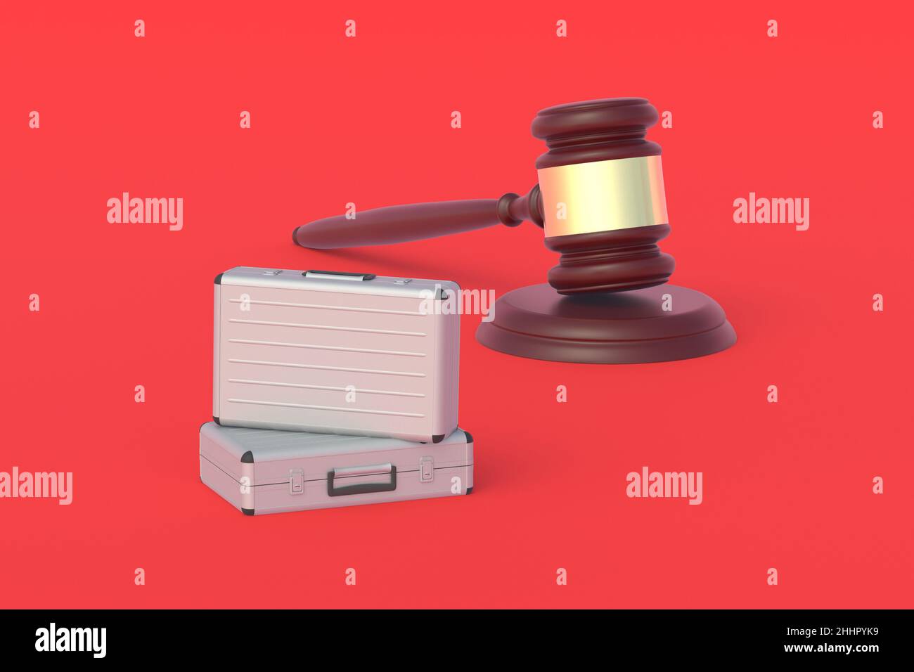 Metal suitcase near judge gavel. Court case. The lawyer's services ...