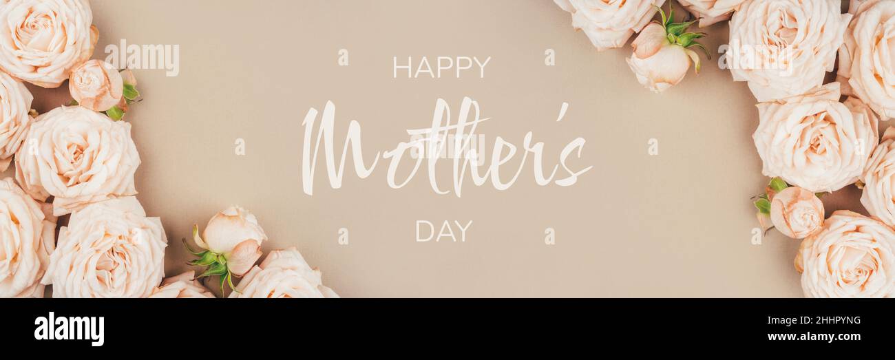 Spring background. Rose flowers on a beige background Stock Photo - Alamy