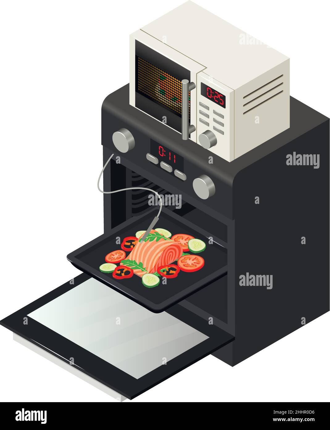 Kitchen equipment icon isometric vector. Oven with thermal probe and ...