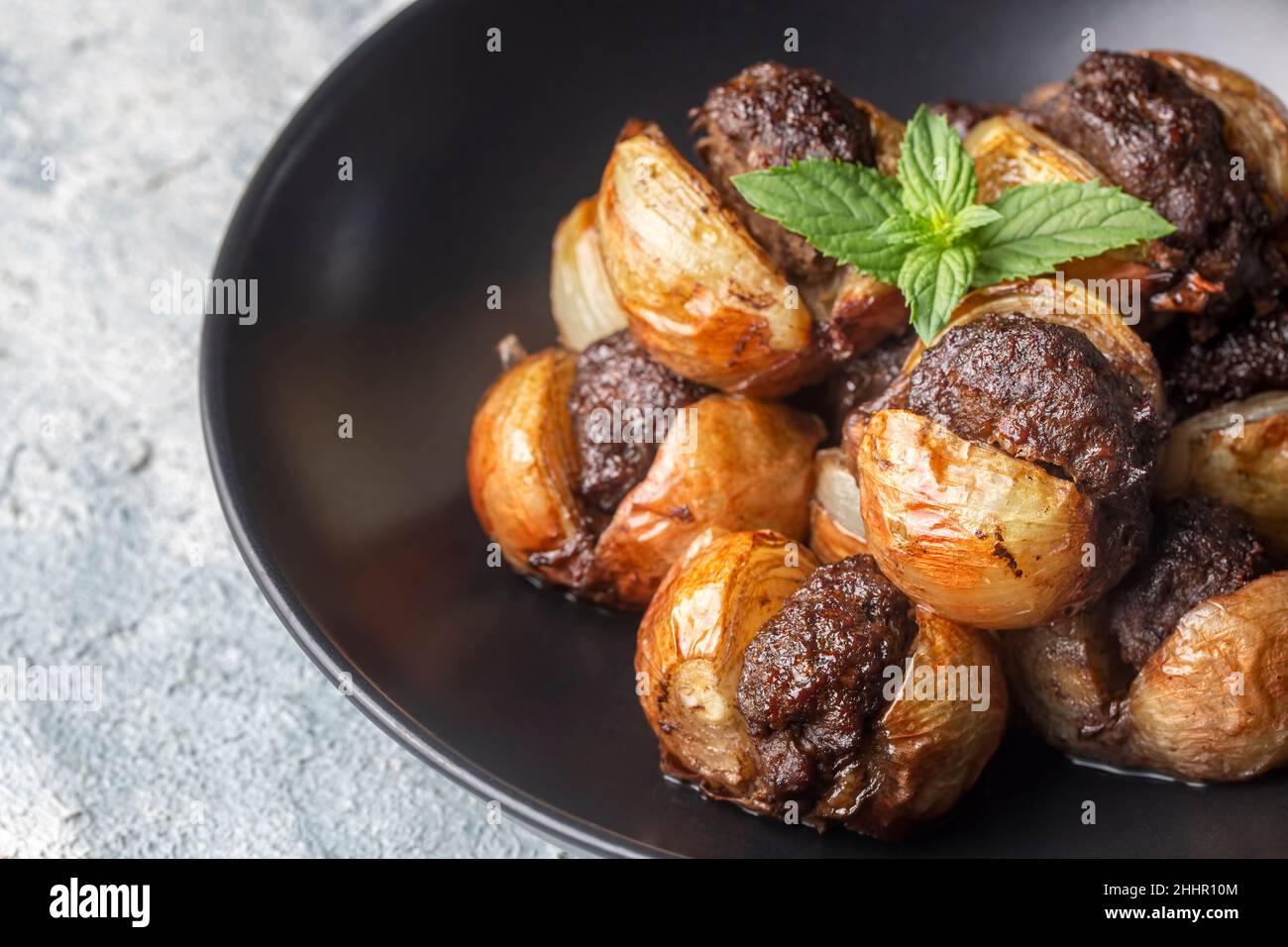 Traditional Turkish food; Onion kebab (Turkish name; Sogan kebabi ...