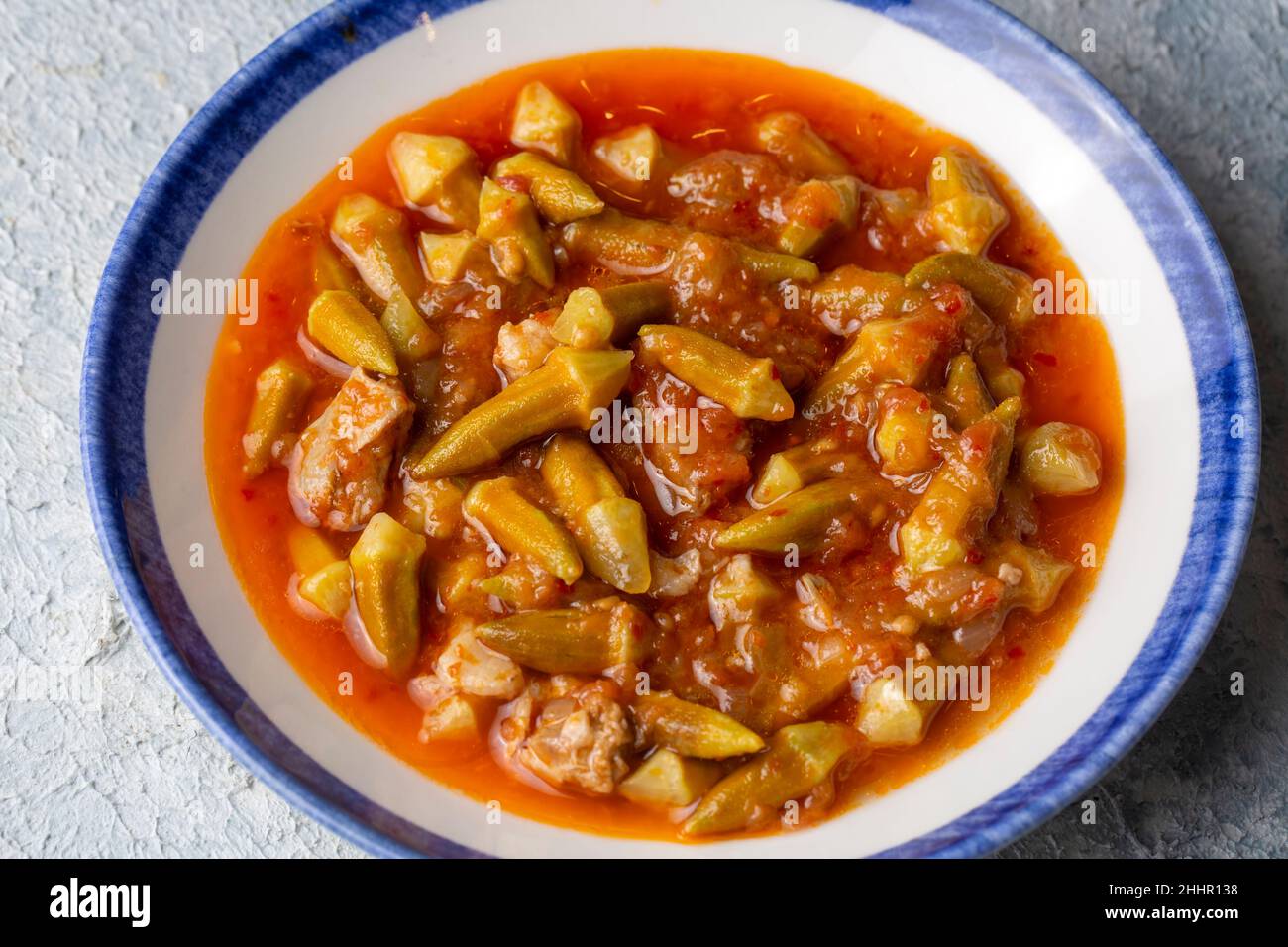 Bamya, Turkish traditional food. (Turkish cuisine) Homemade Food Okra ...