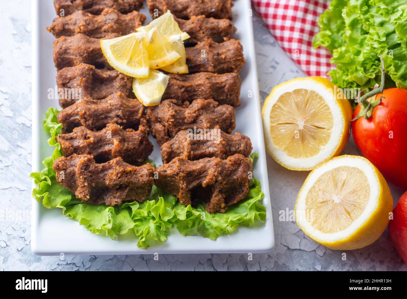 Traditional delicious Turkish food; Turkish name; Cig kofte (raw ...
