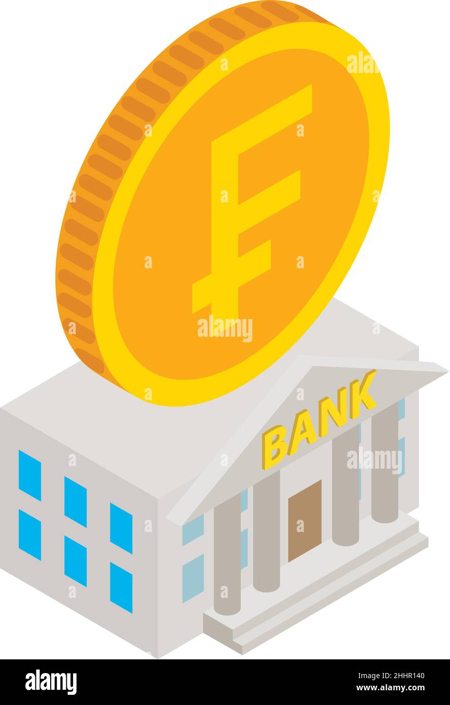 Swiss bank icon isometric vector. Swiss bank building and one frank ...