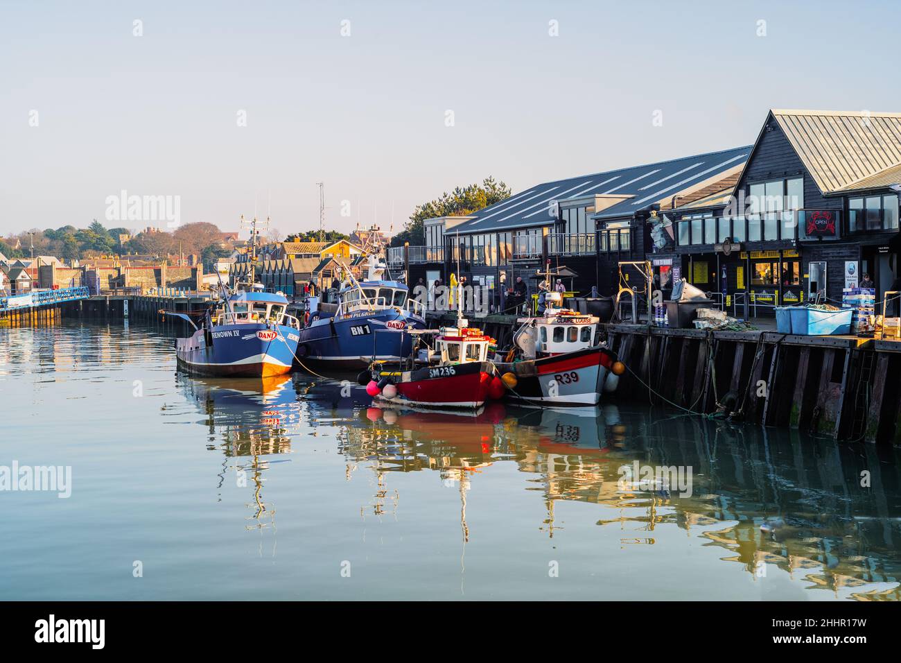 Whitstable, UK - Jan 18 2022 Colourful fishing boats in Whitstable ...