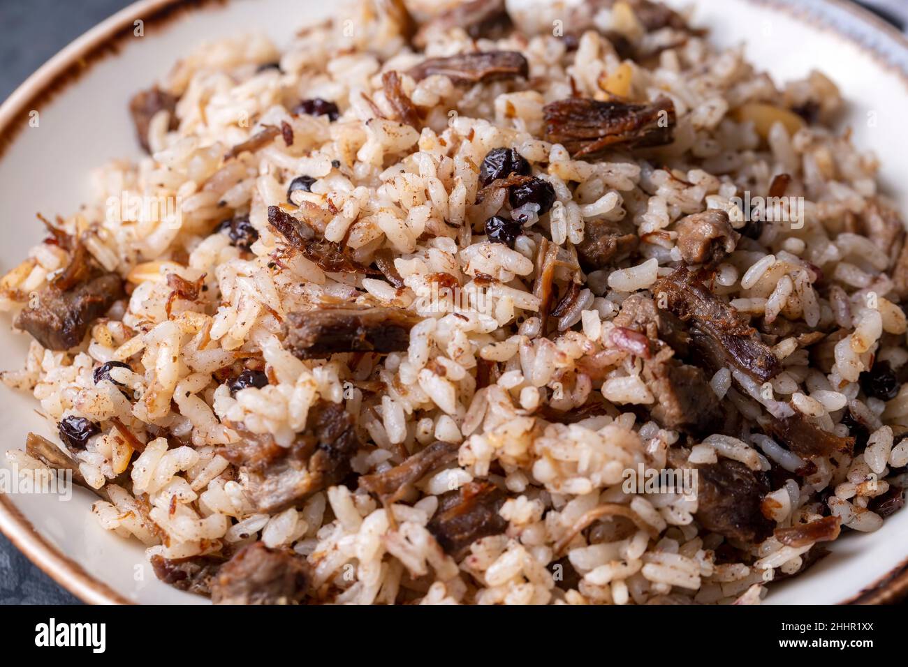 Traditional delicious Turkish food; rice pilaf with pine nuts and ...