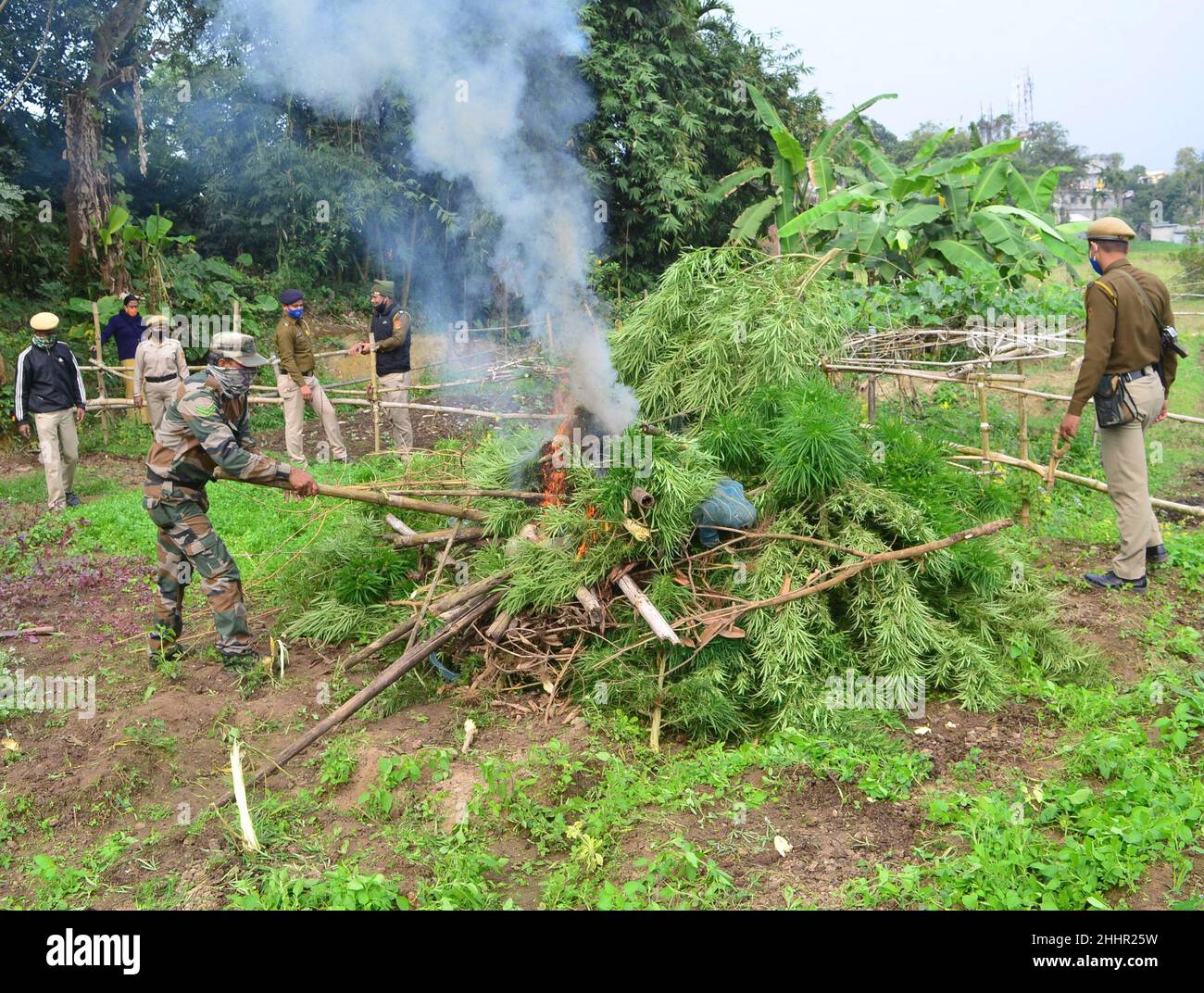 Police And Tsr Tripura State Rifles Personnel Are Destroying