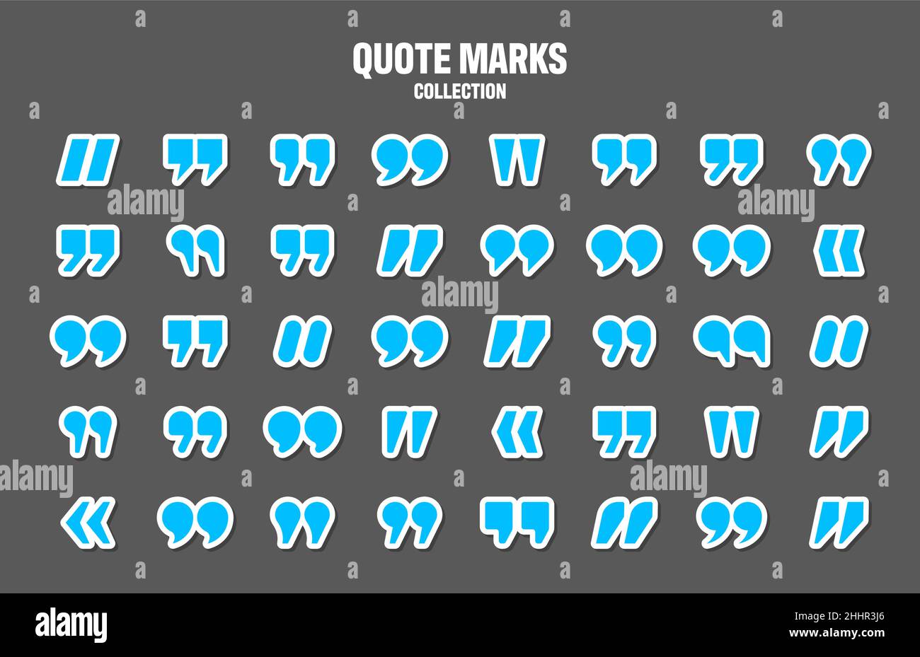 Quotation marks vector collection. Blue quotes icon. Colorful stickers ...