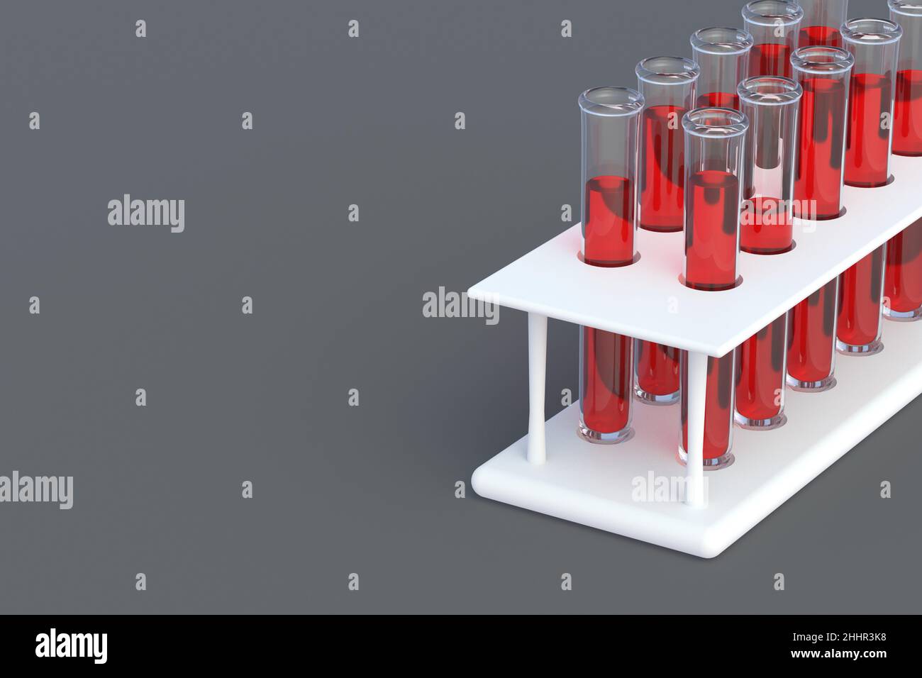 Test tubes with red liquid in holder. Scientific experiments ...