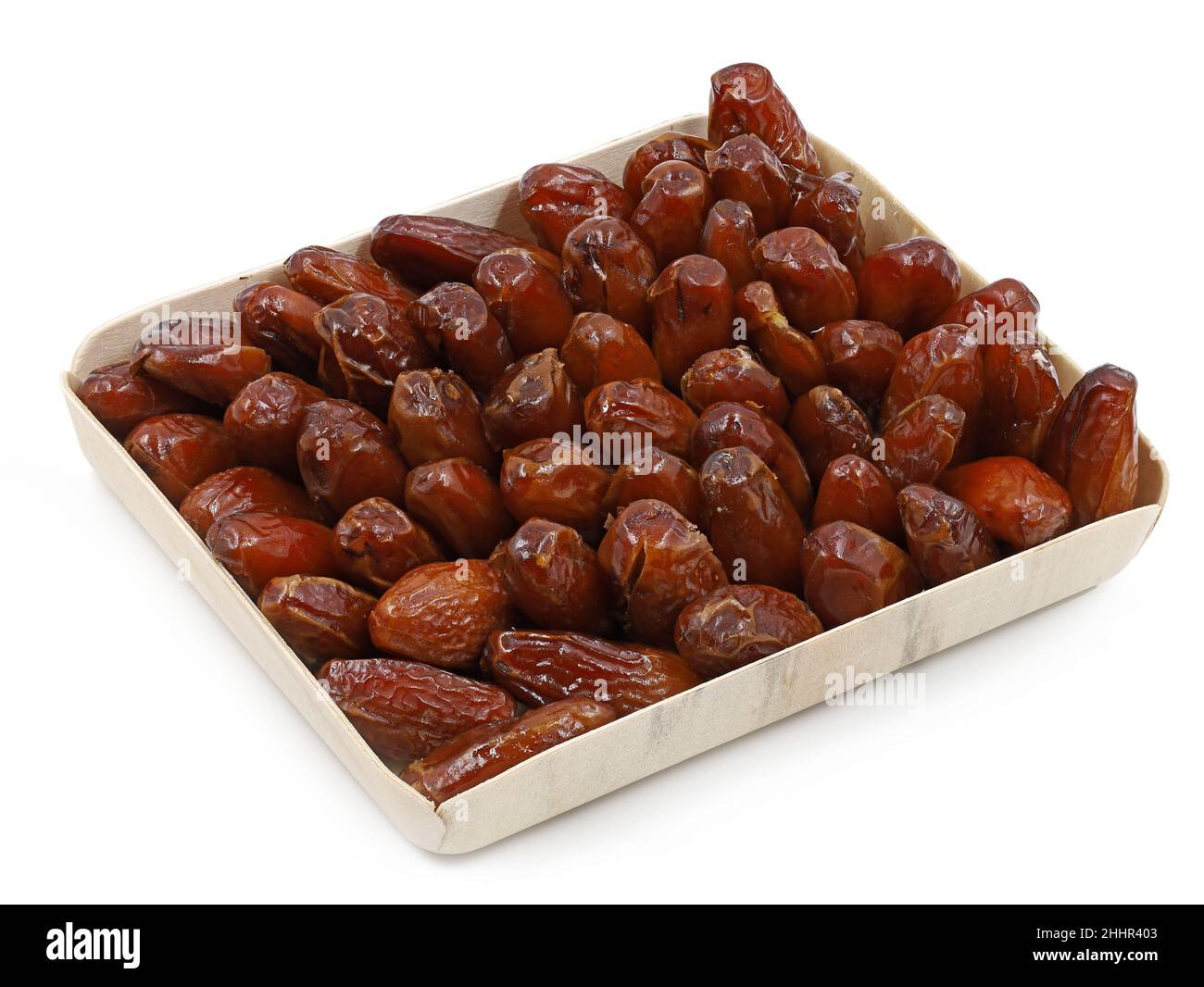sweet dried dates in wooden box isolated on white background Stock ...