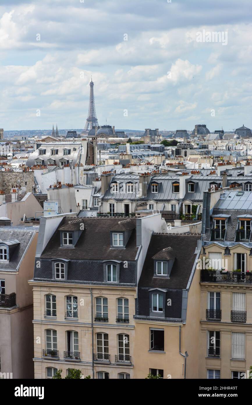 Paris from the roof of the Pompidou Center. Top view of the French ...