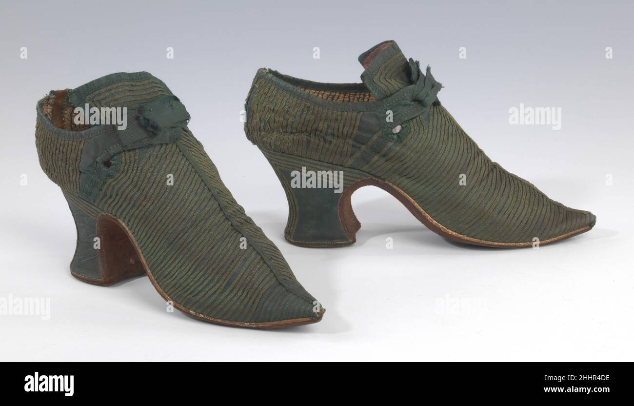 Shoes 1700–1739 British Shoes ornamented with multiple parallel rows of ...