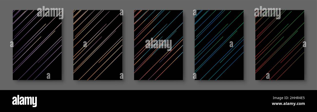 Modern colorful gradient striped cover, frame design set. Luxury ...