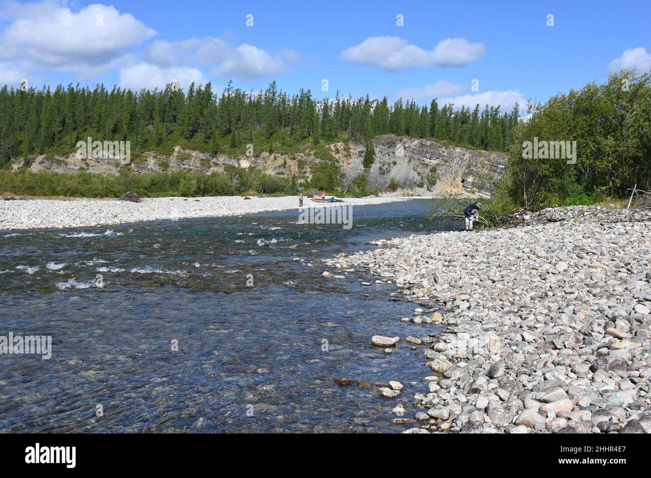Travel along the rivers of the Circumpolar Urals. Summer landscape of ...
