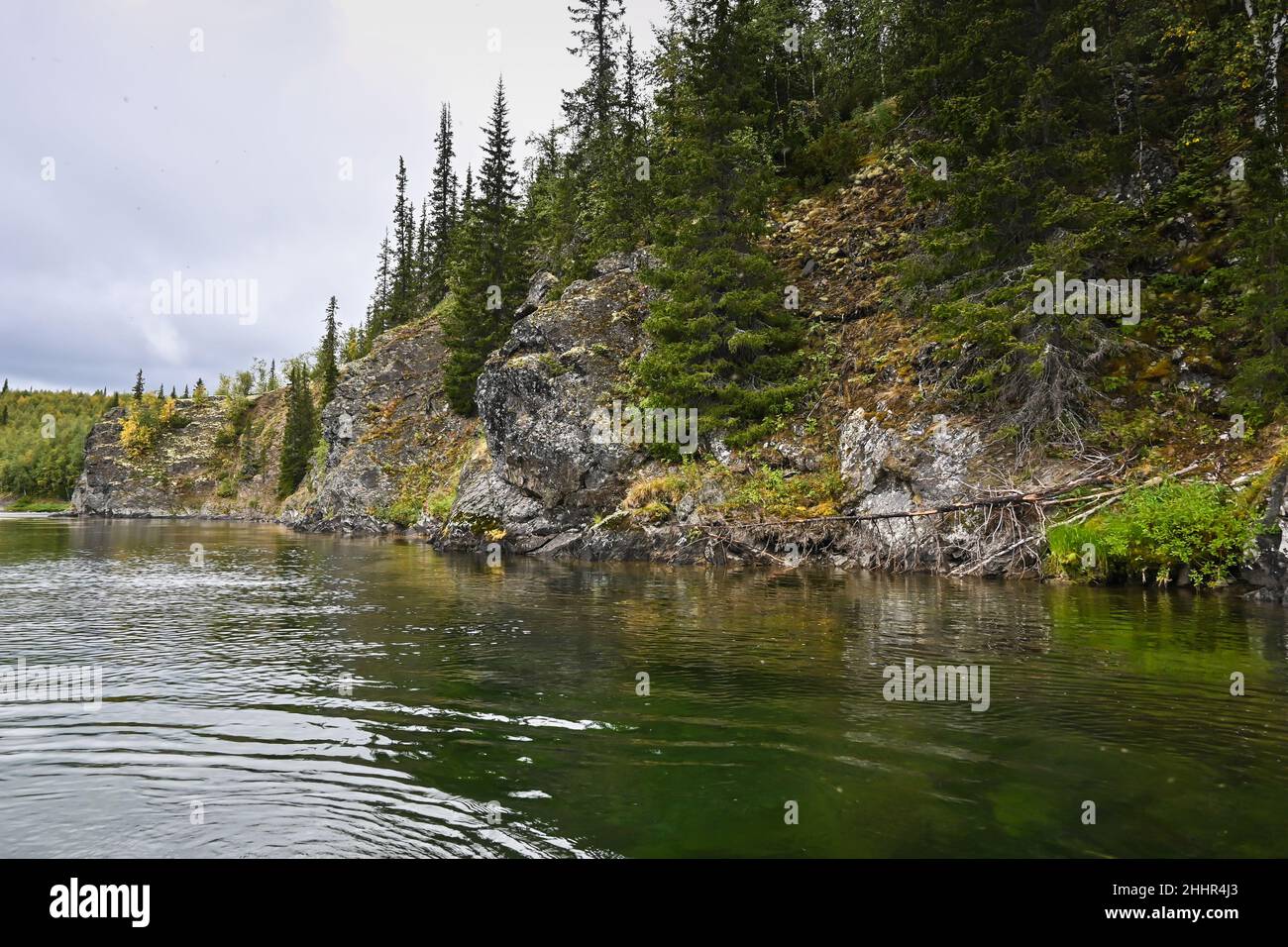 Travel along the rivers of the Circumpolar Urals. Summer landscape of ...