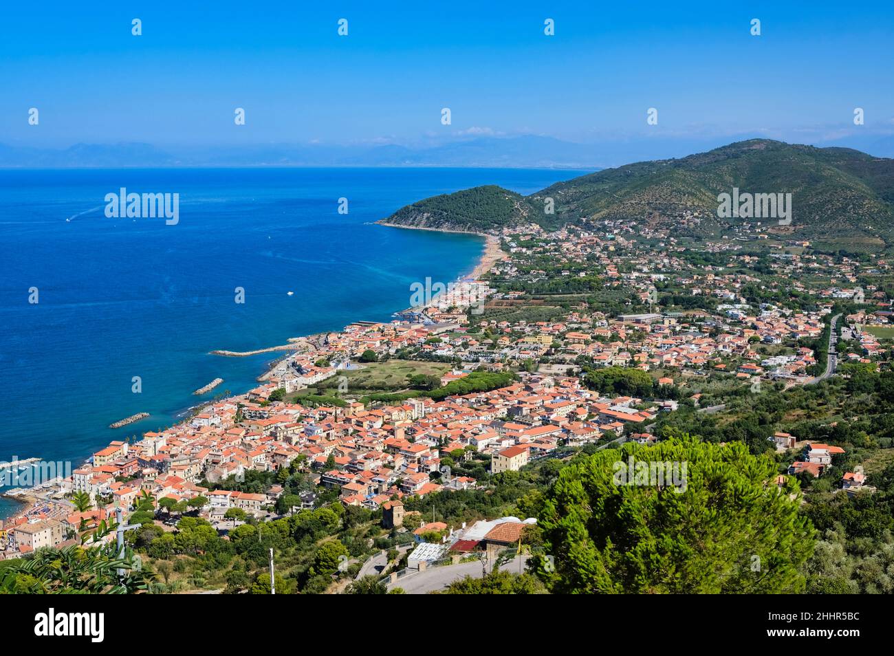 Panoramic view of the Cilento coast from the square of the historic ...